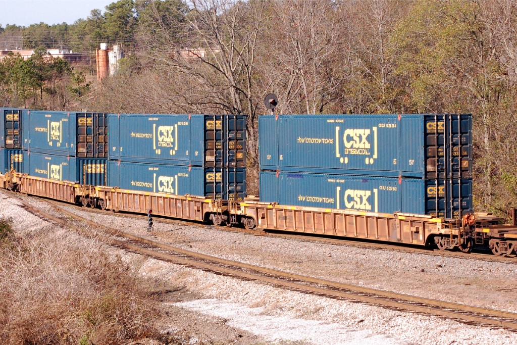 Trailer Train double-stack car DTTX #620903 with CSXU containers #'s 633334, 633183, 633699 ...